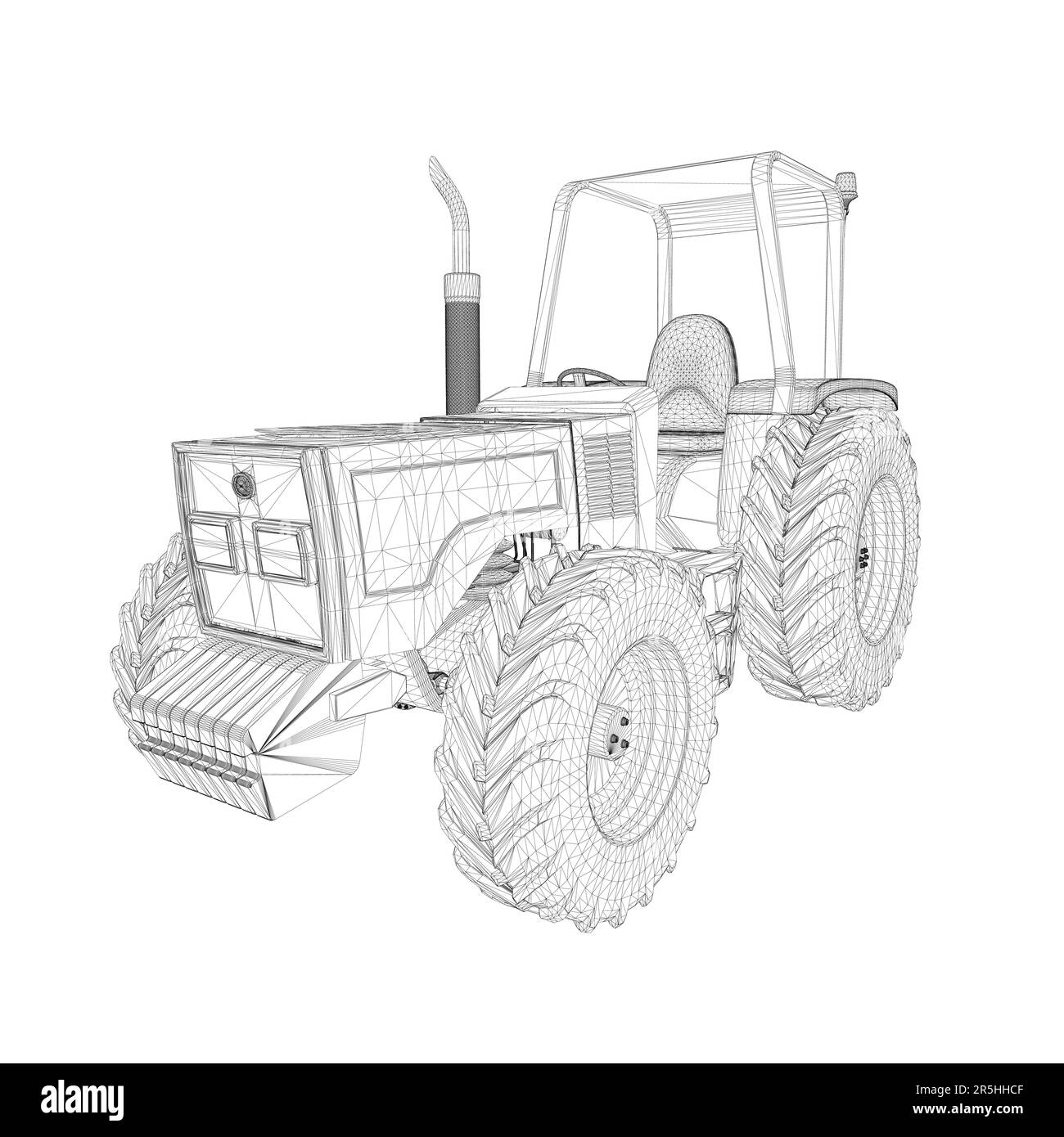 Wireframe of an industrial tractor from black lines isolated on a white ...