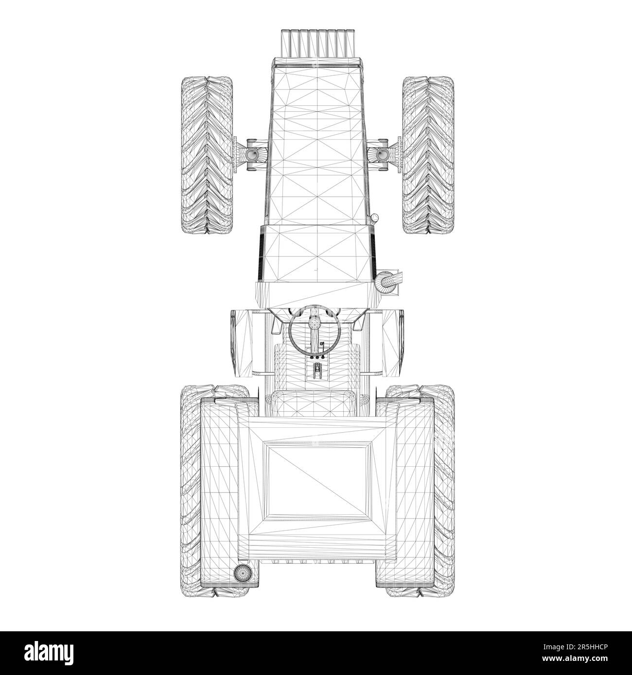 Wireframe of an industrial tractor from black lines isolated on a white ...
