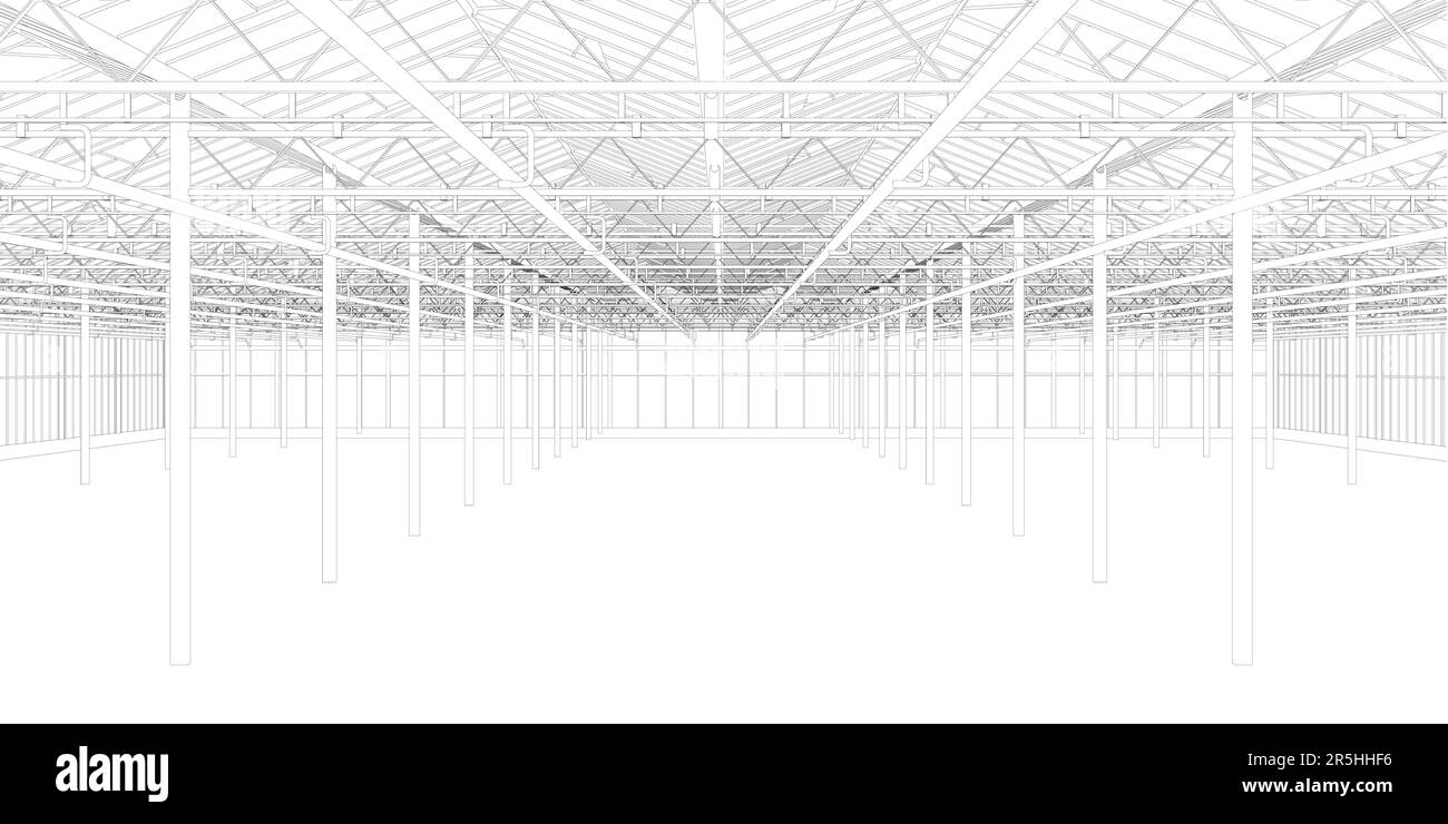 Outline of a large empty hangar from black lines isolated on a white ...