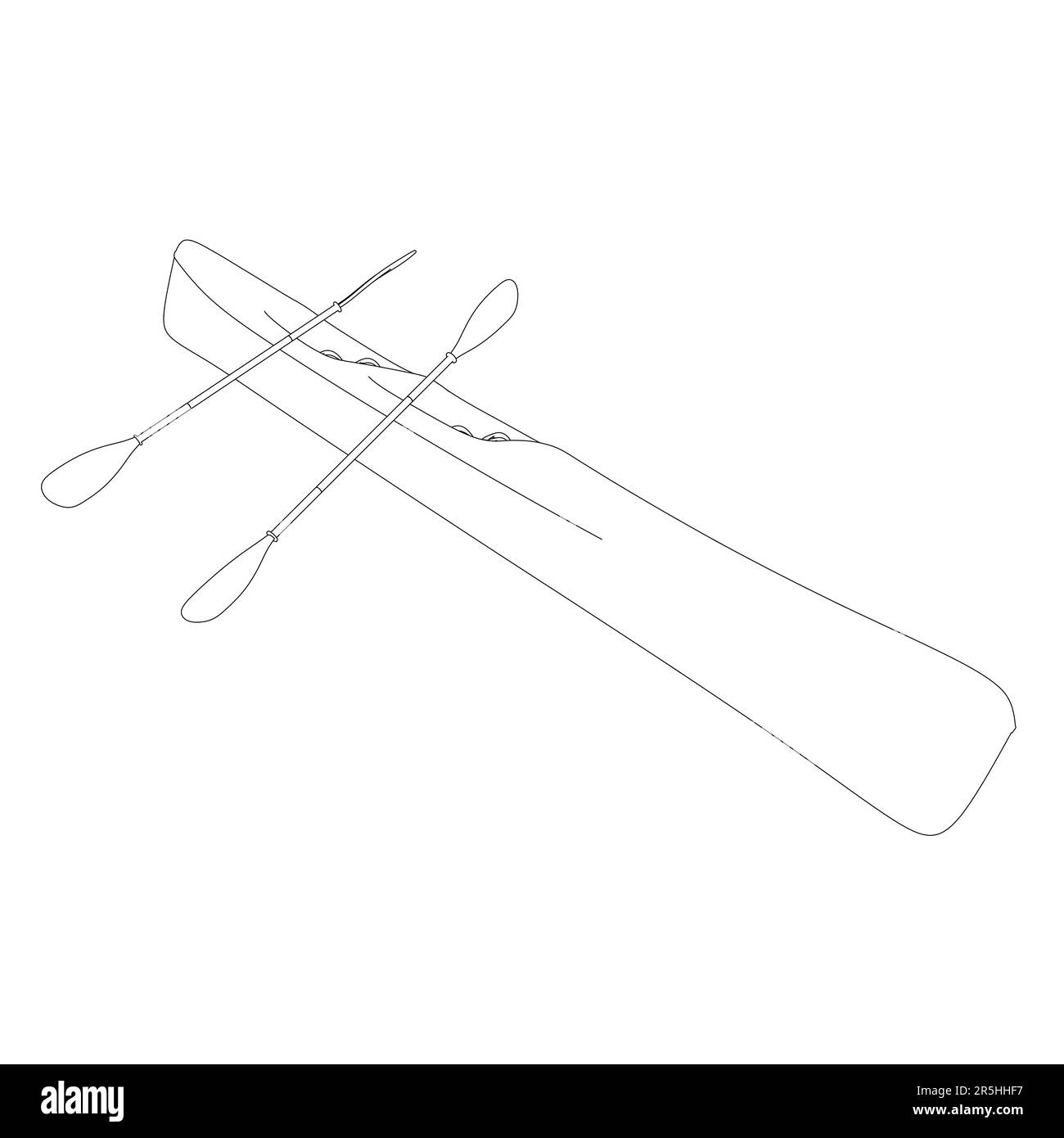 Outline of a canoe with oars from black lines isolated on a white background. Vector ...