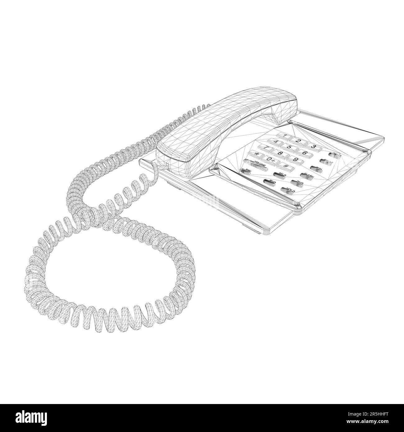 Wireframe of a vintage wired telephone from black lines isolated on a ...