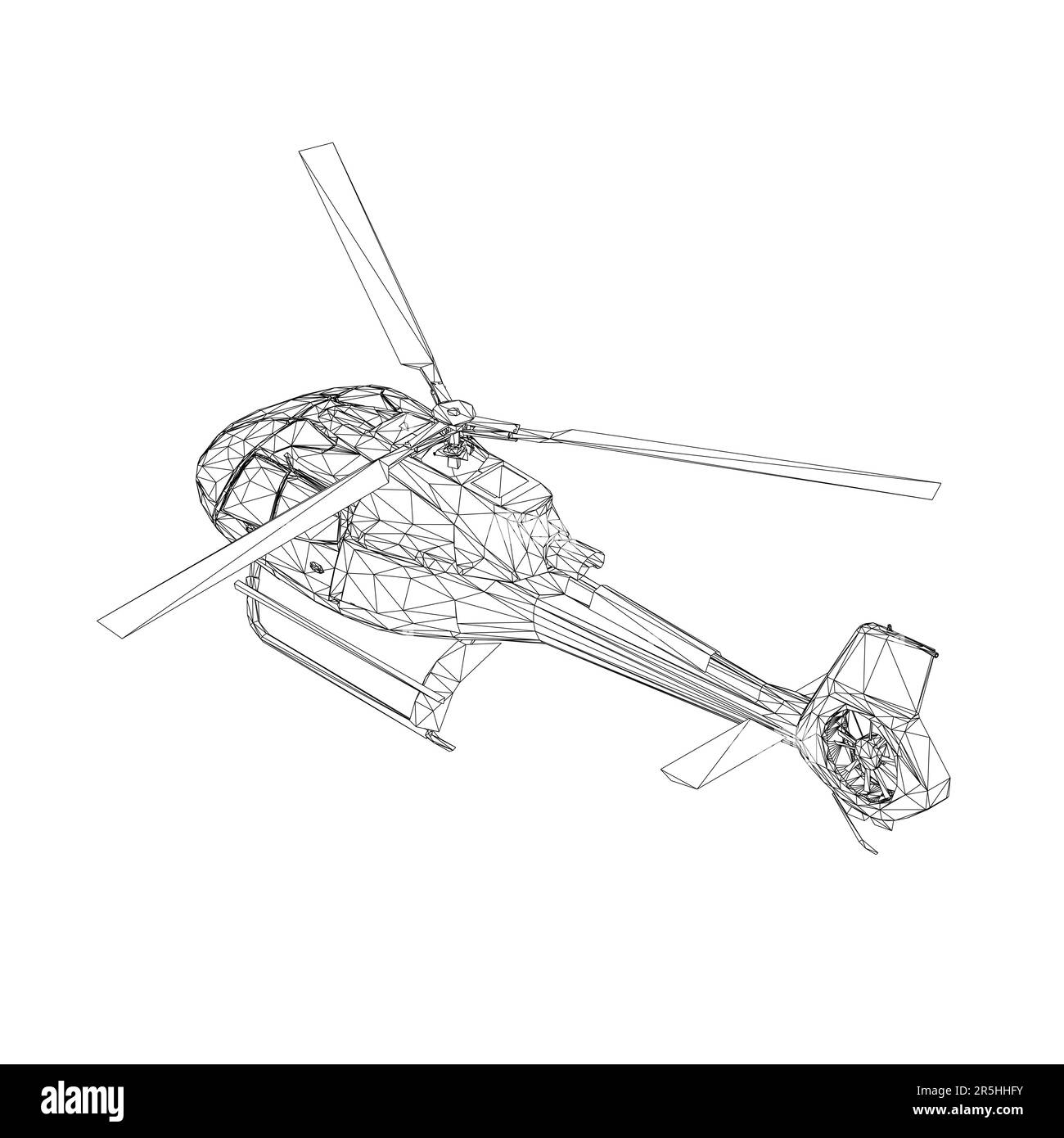 Helicopter wireframe from black lines isolated on white background. Isometric view. 3D. Vector ...