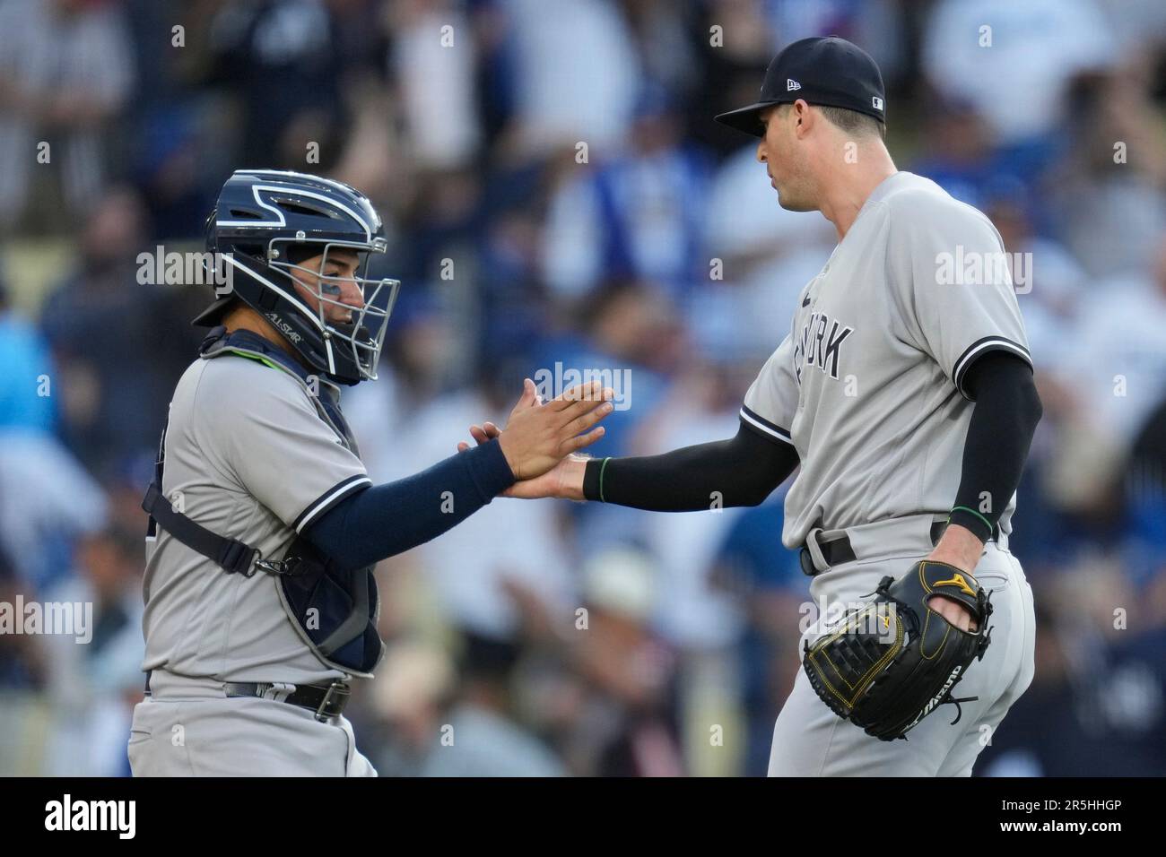 New York Yankees catcher Jose Trevino, left, celebrates with relief ...