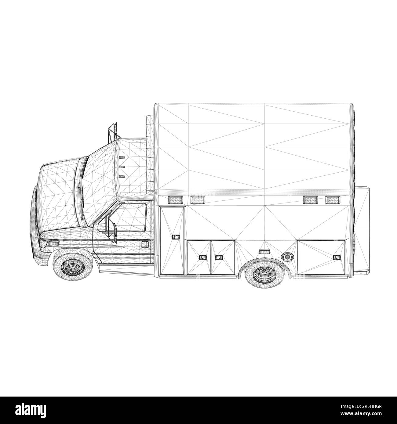 Ambulance Car Wireframe From Black Lines Isolated On White Background Isometric View 3d