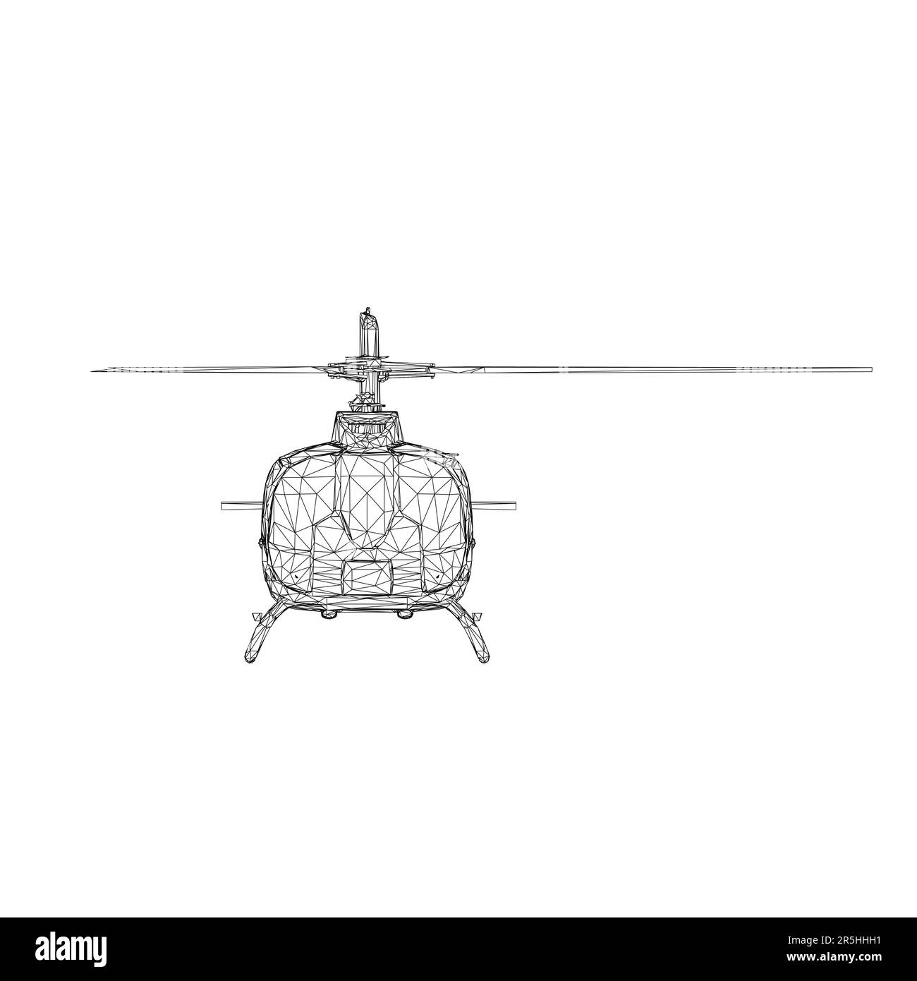 Helicopter Wireframe From Black Lines Isolated On White Background Front View 3d Vector
