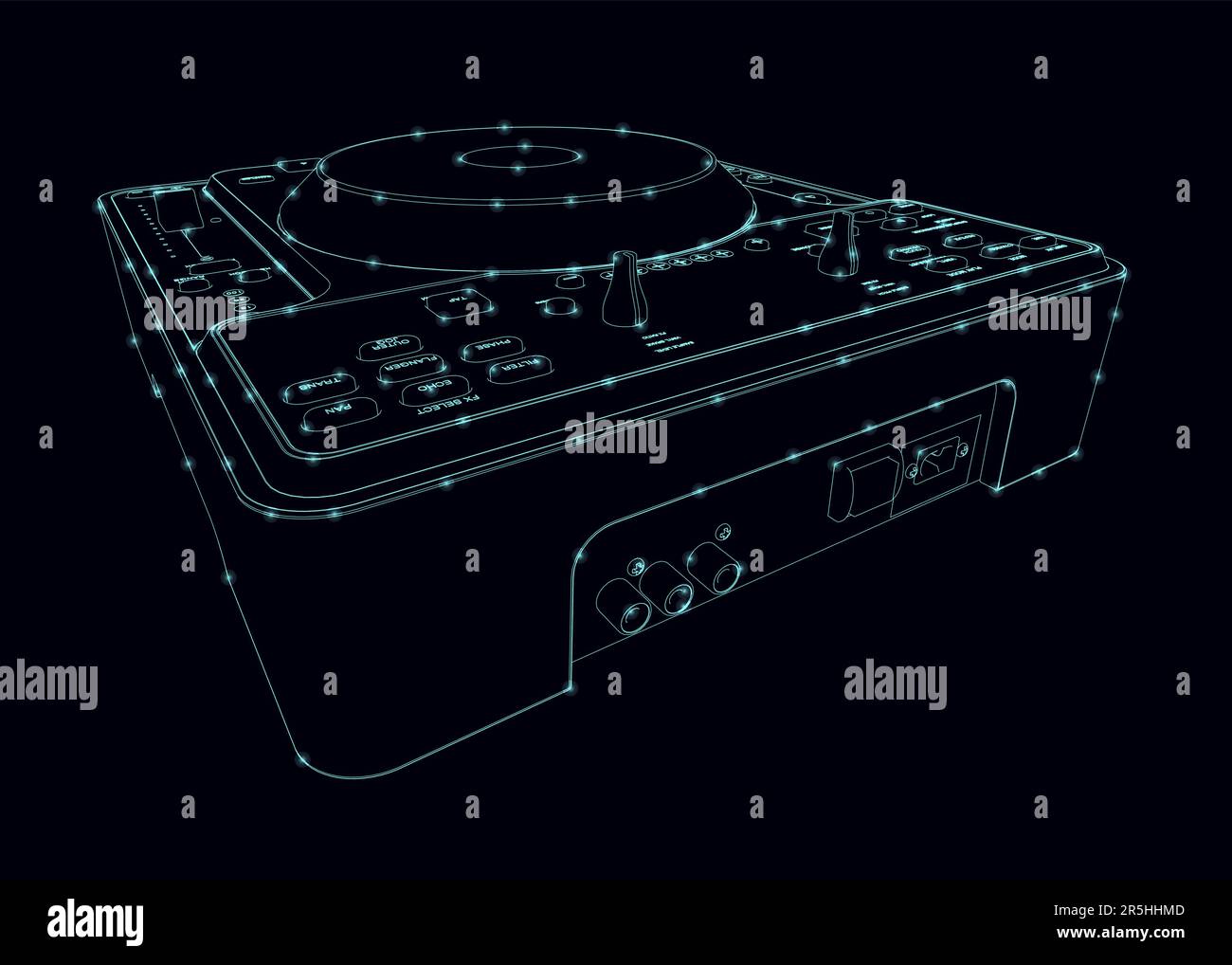 The contour of a modern vinyl player made of blue lines with glowing ...