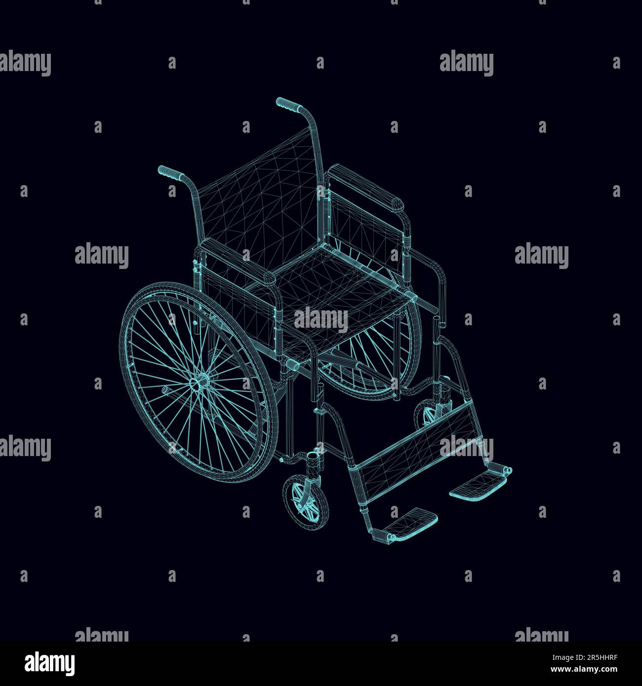 Wheelchair wireframe from blue lines isolated on dark background ...