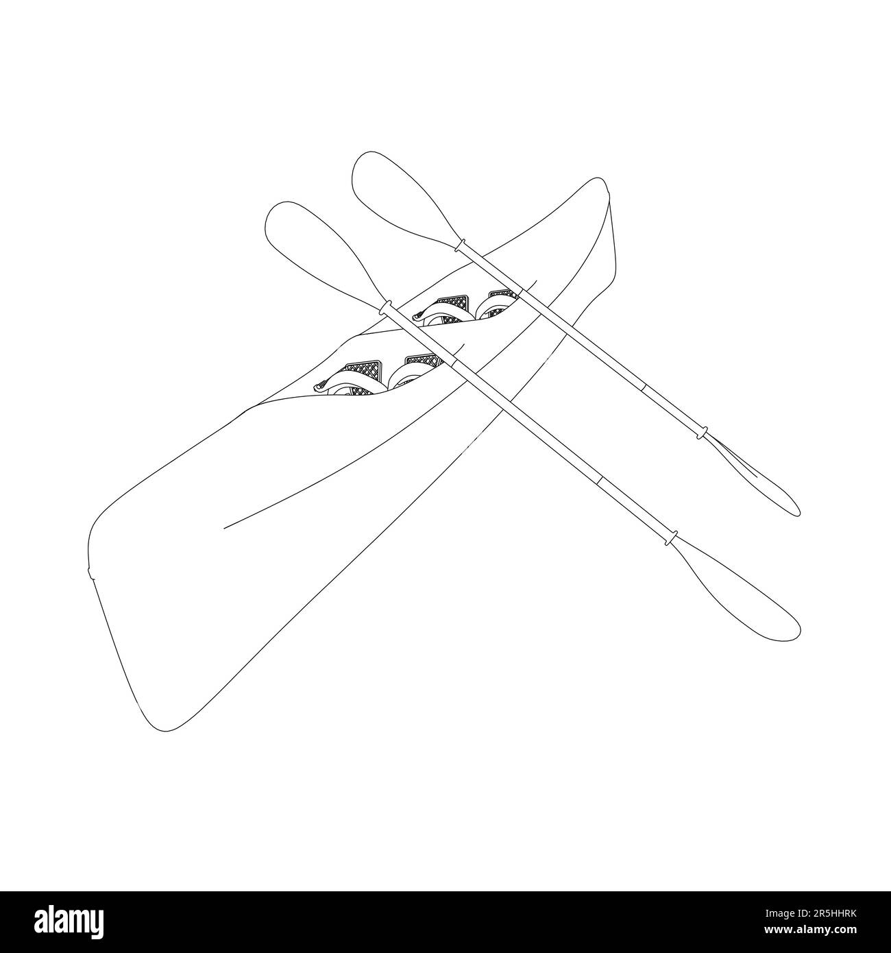 Outline of a canoe with oars from black lines isolated on a white ...