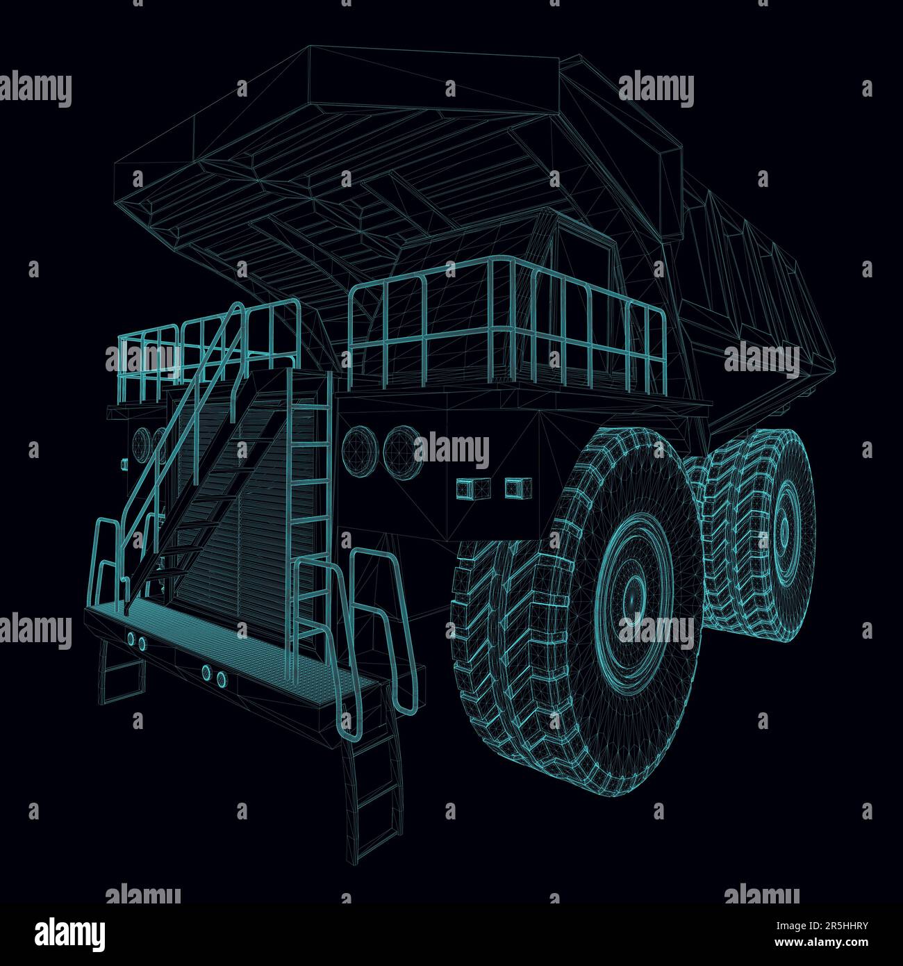 Wireframe of a large dump truck for transportation from blue lines ...