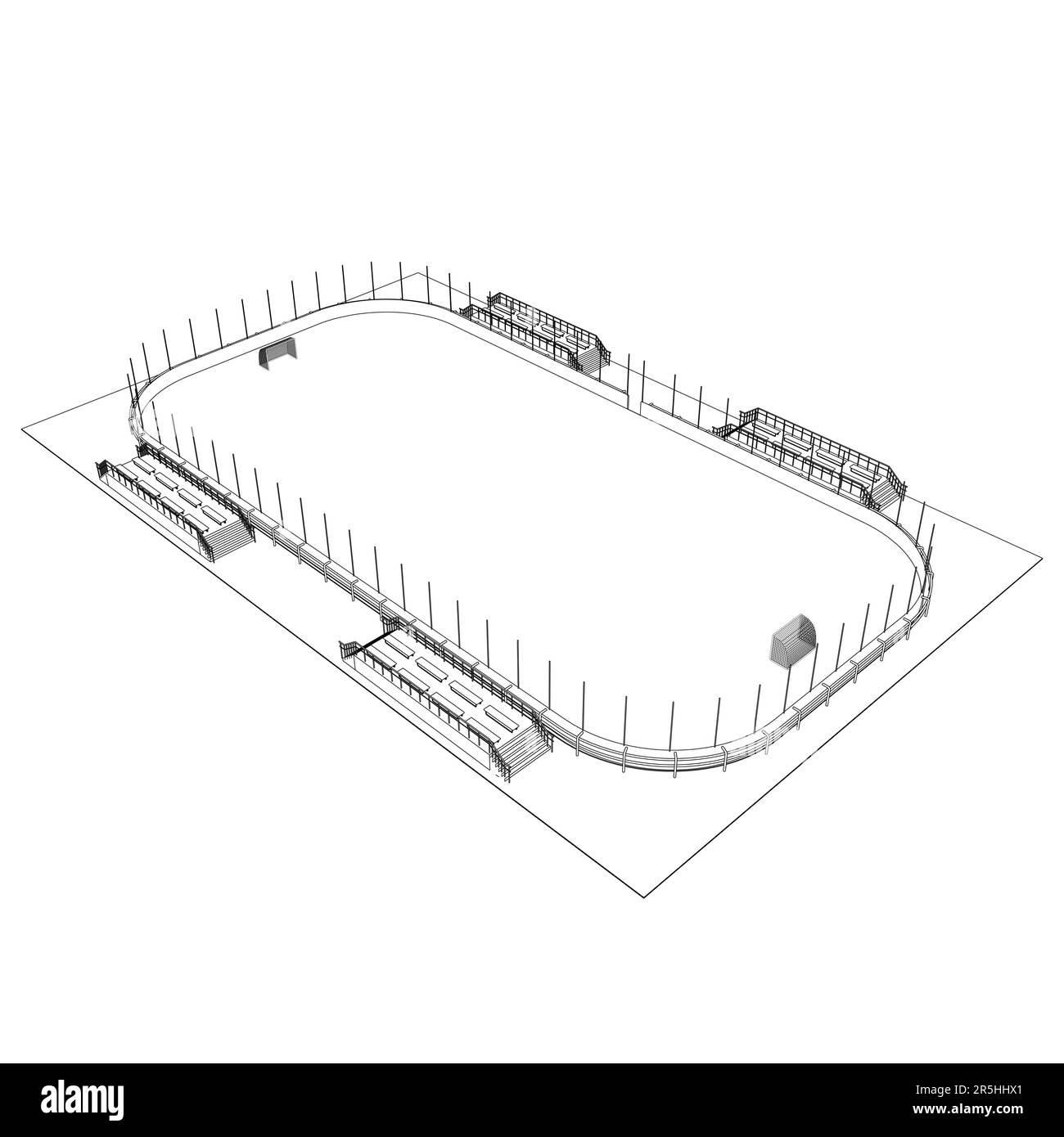 Outline of a hockey stadium from black lines isolated on a white background. Isometric view ...