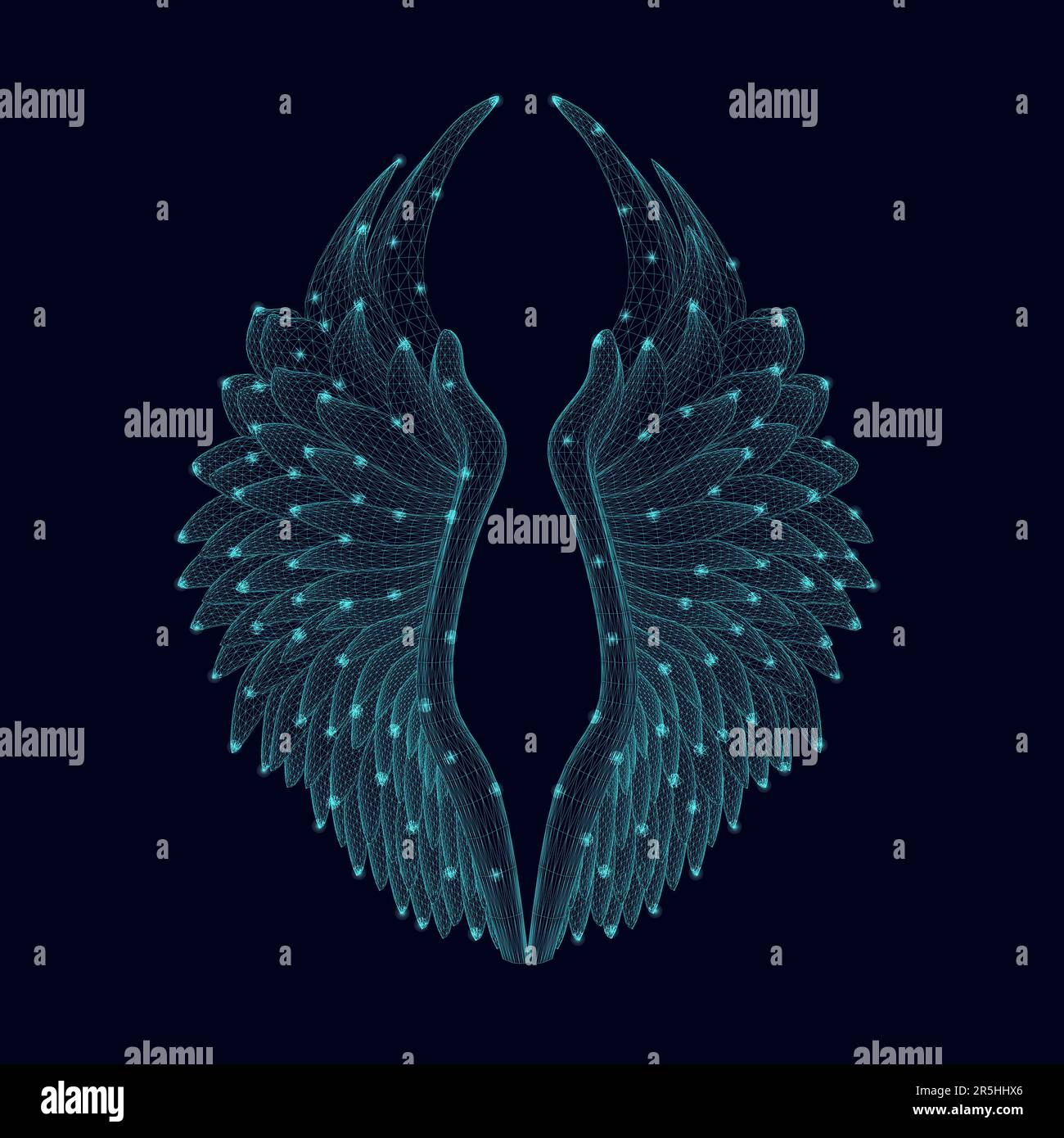 Wireframe of angel wings with glowing lights from blue lines isolated ...
