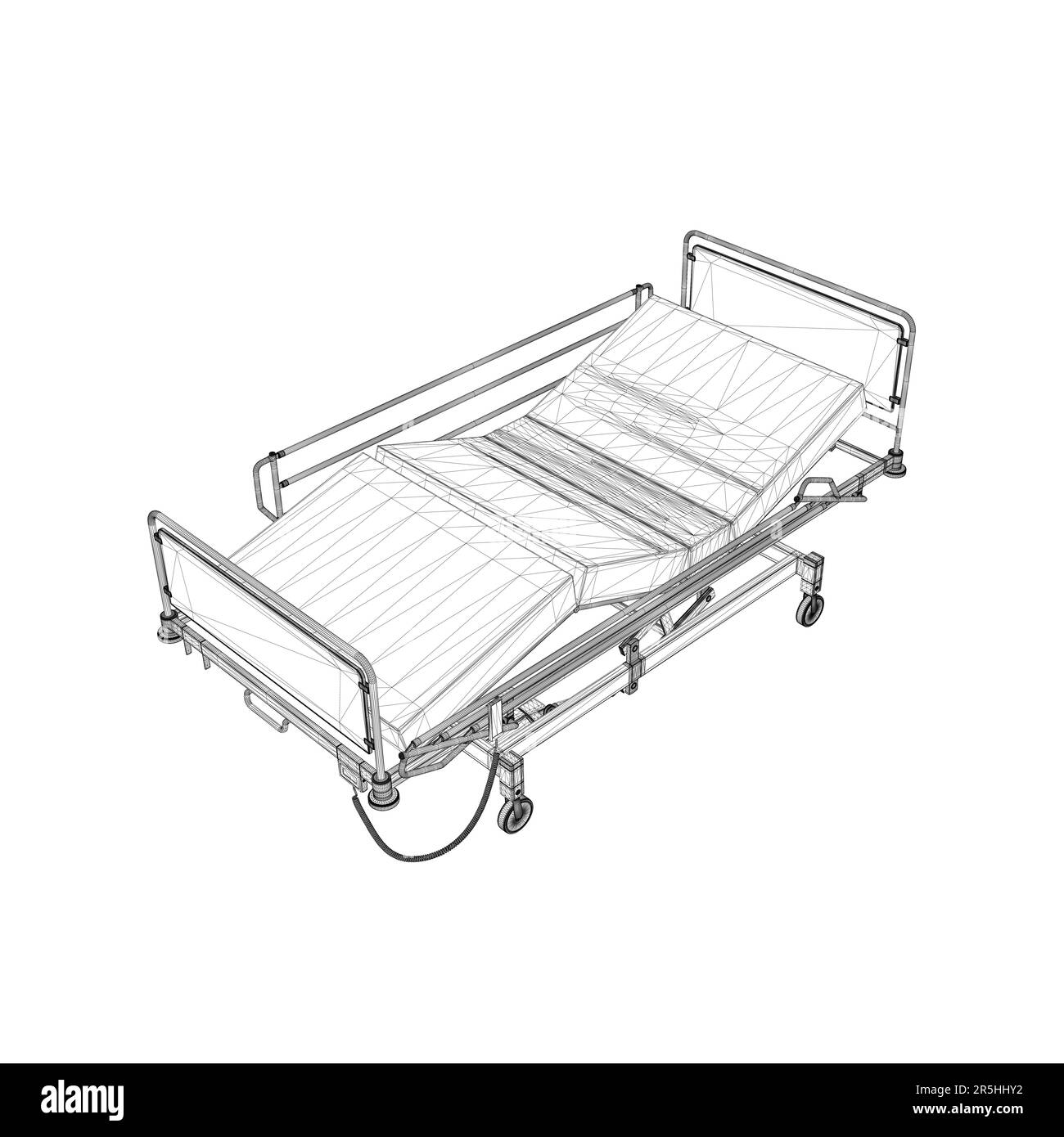 Hospital Bed Wireframe From Black Lines Isolated On White Background Isometric View 3d Vector