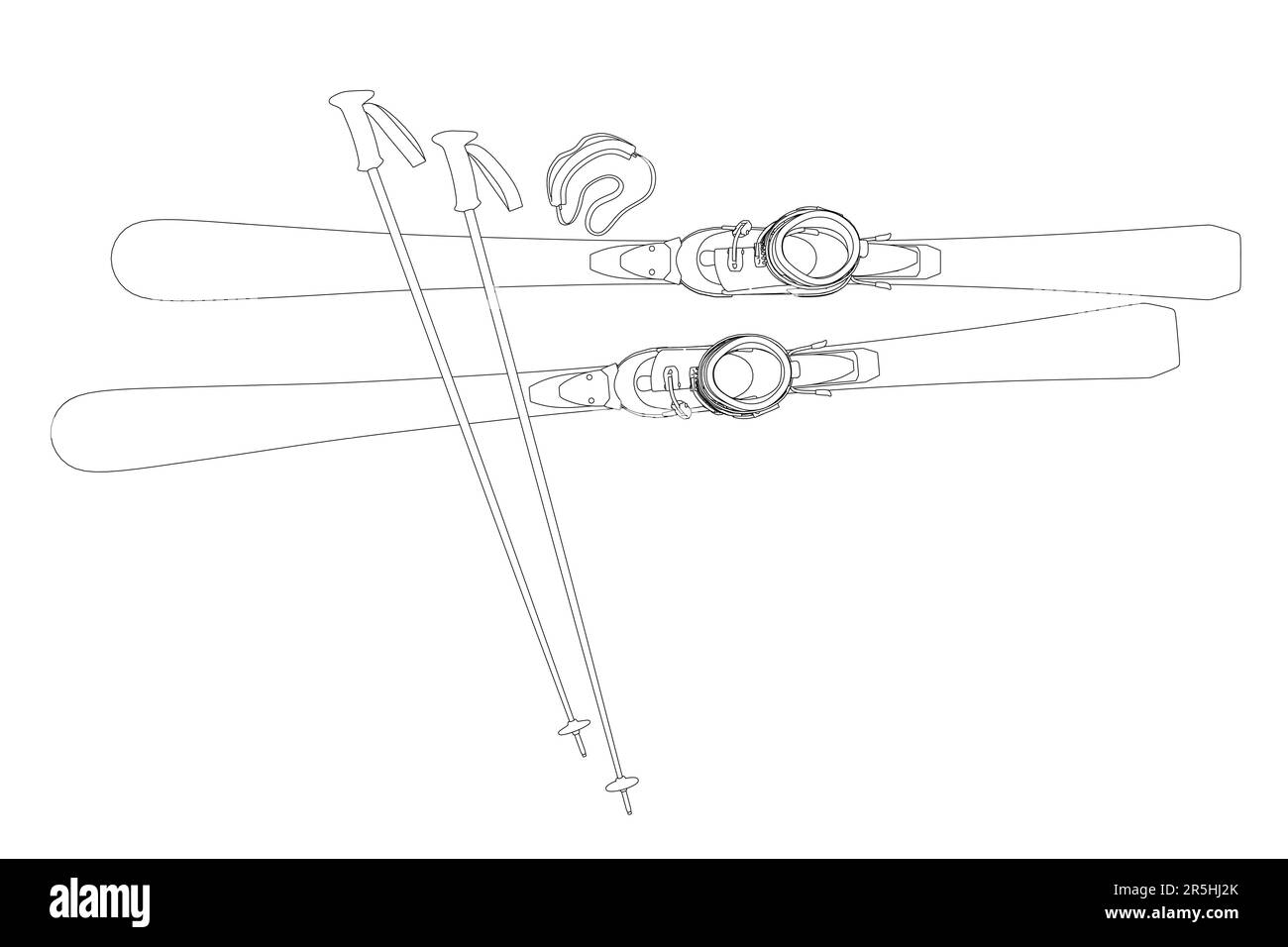 Alpine skiing contour with boots and ski poles from black lines ...