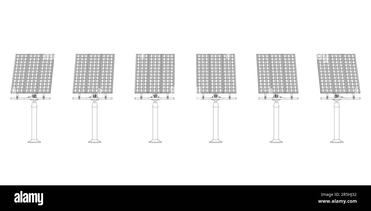 Outline of a set of solar panels from black lines isolated on a white ...