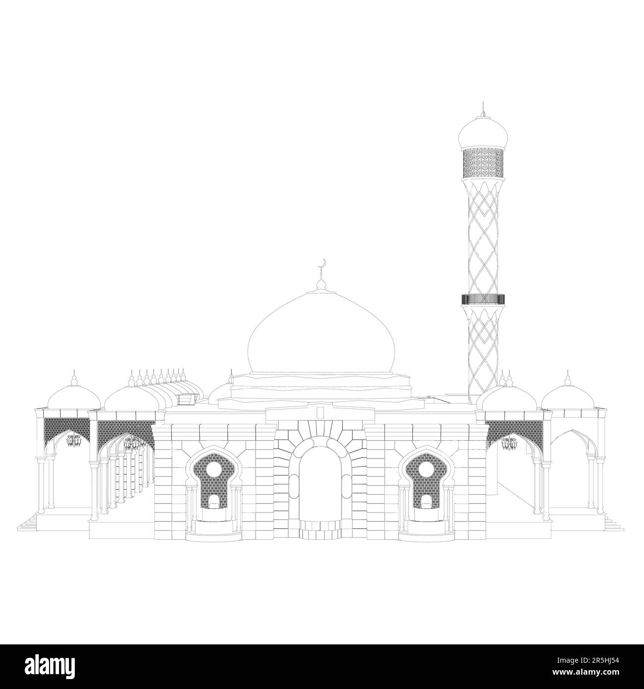 Outline of a large temple from black lines isolated on a white ...