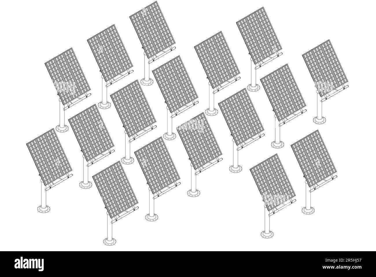 Outline of a set of solar panels from black lines isolated on a white ...