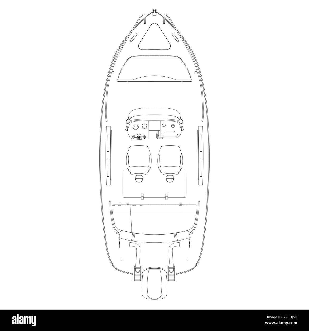 Outline of a water boat from black lines isolated on a white background ...