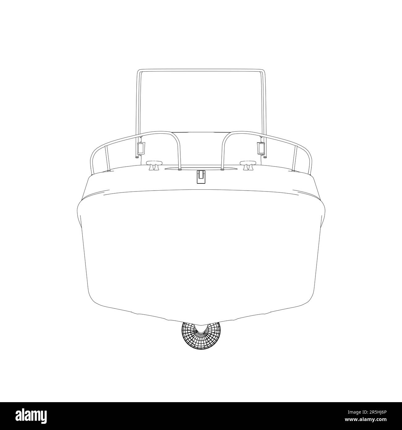 Outline of a water boat from black lines isolated on a white background. Front view. Vector ...