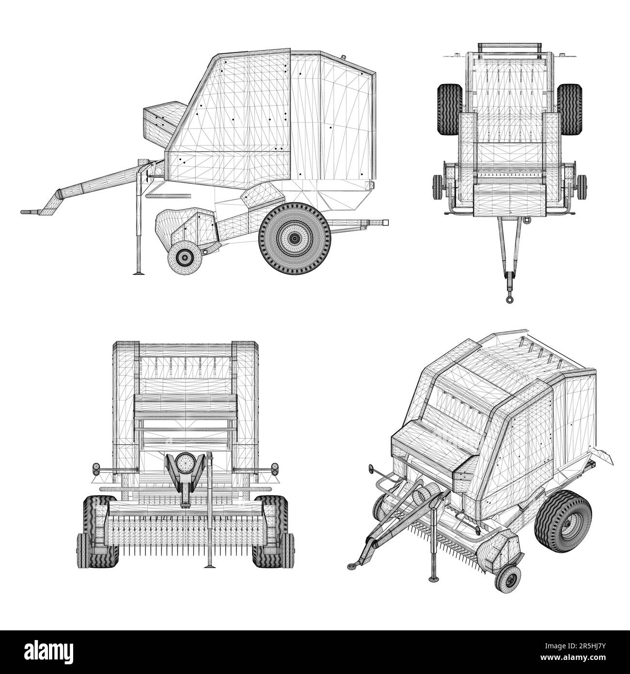 Set with wireframes of harvesting equipment from black lines isolated ...