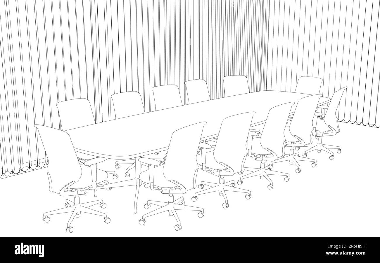 The contour of the meeting room with a large oval table and chairs near ...
