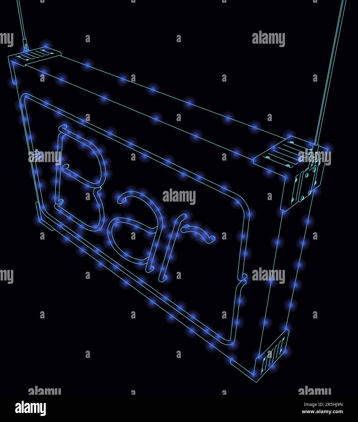 Signboard outline with the word bar with glowing lights from blue lines ...