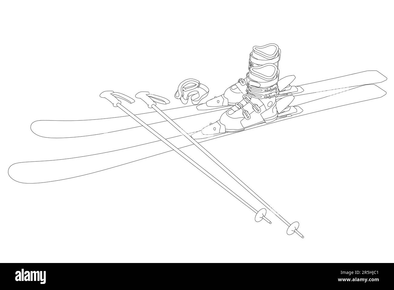 Alpine skiing contour with boots and ski poles from black lines ...