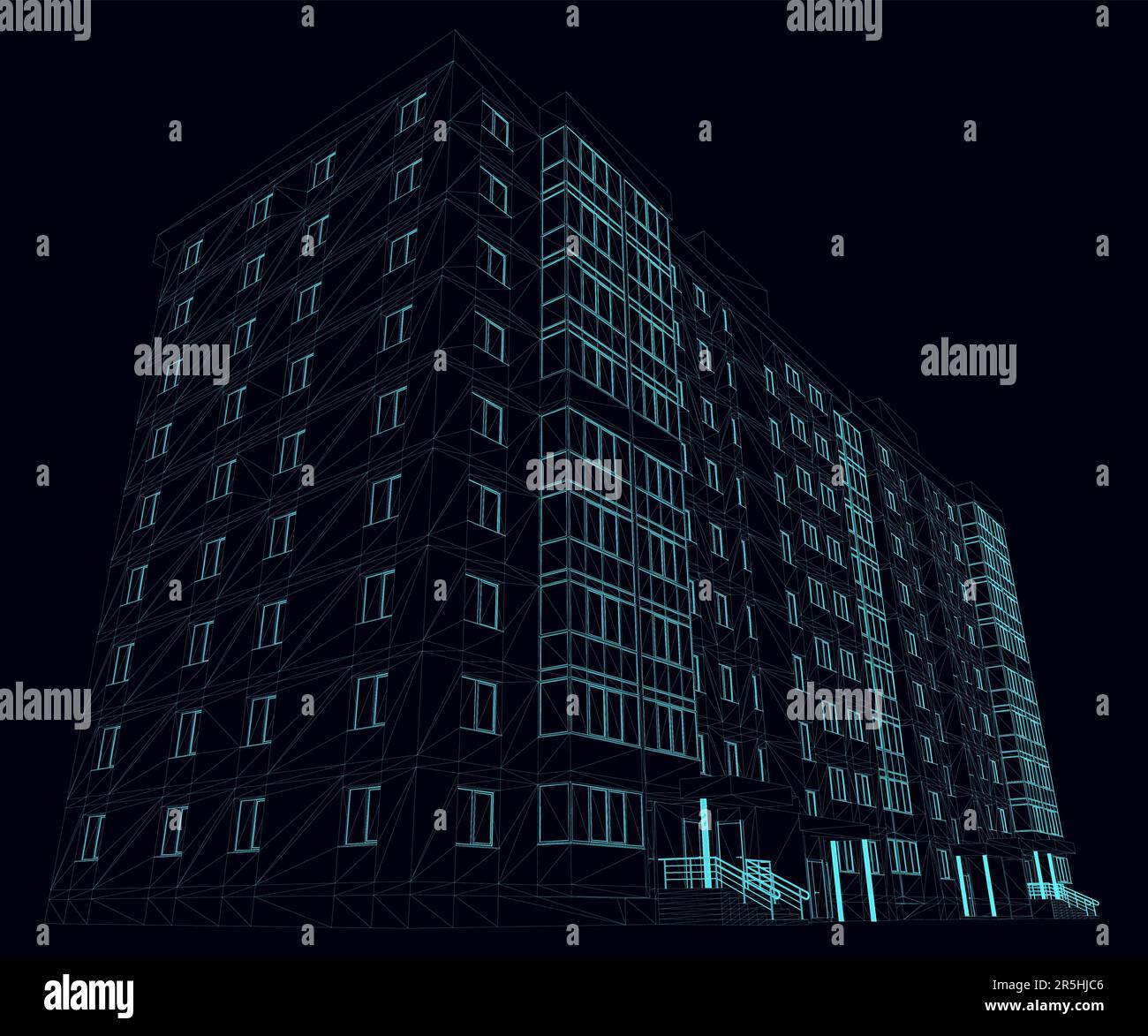 Wireframe of a multi-storey residential building from blue lines ...