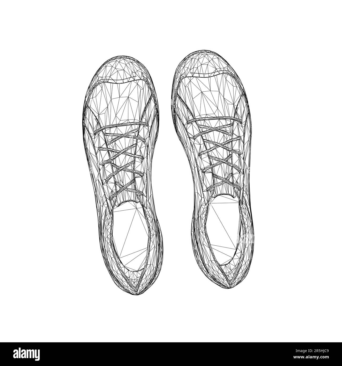 Wireframe of sports sneakers from black lines isolated on white ...