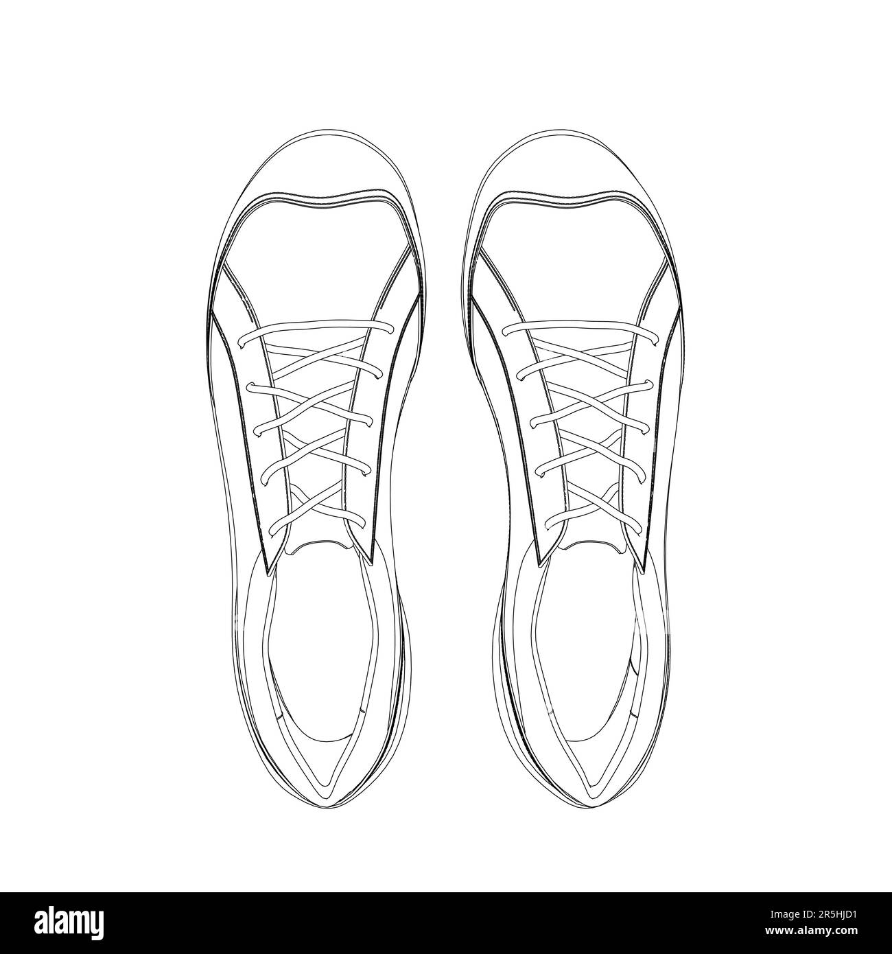 The contour of sports sneakers from black lines isolated on a white ...