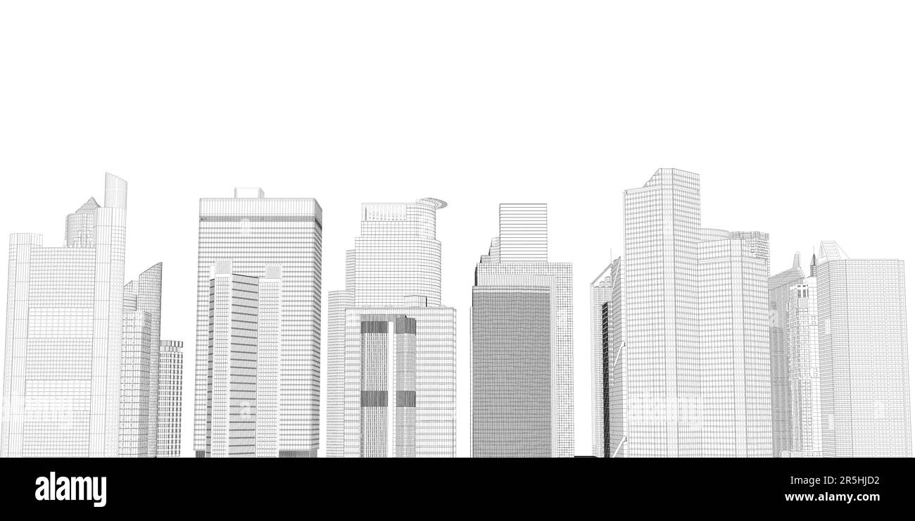 Outline of the city with detailed skyscrapers from black lines isolated ...