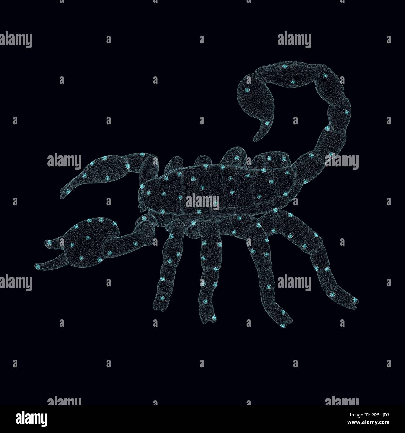 Wireframe of a polygonal scorpion with glowing lights from blue lines ...