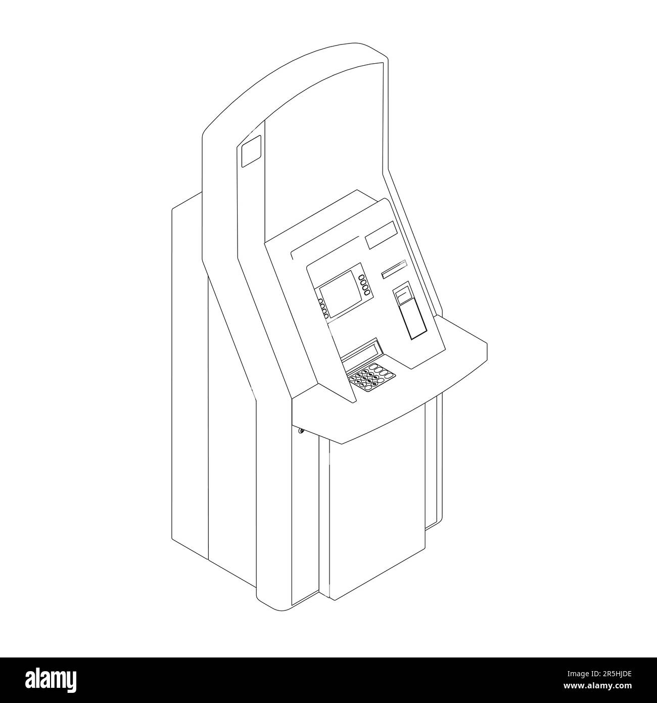 Outline of an ATM from black lines isolated on a white background. Isometric view. Vector ...
