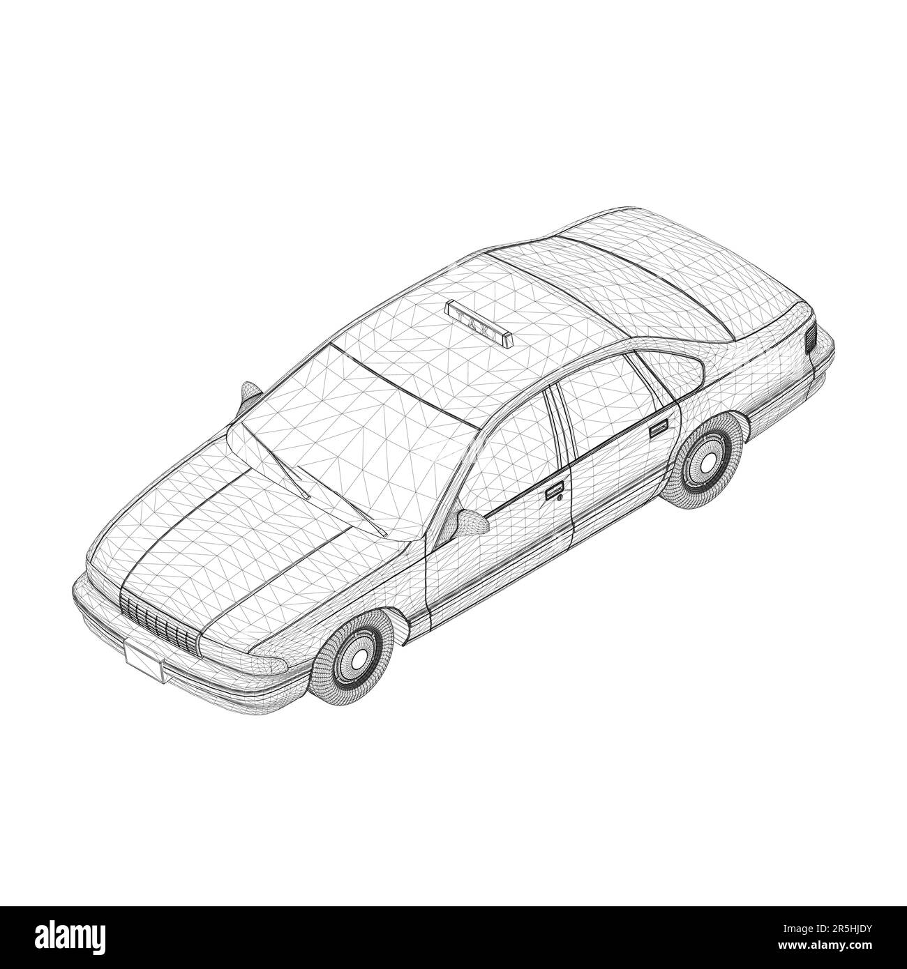 Taxi Car Wireframe From Black Lines Isolated On White Background 3d Isometric View Vector