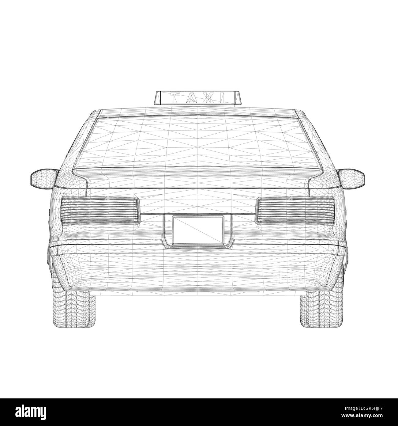 Taxi car wireframe from black lines isolated on white background. 3D ...