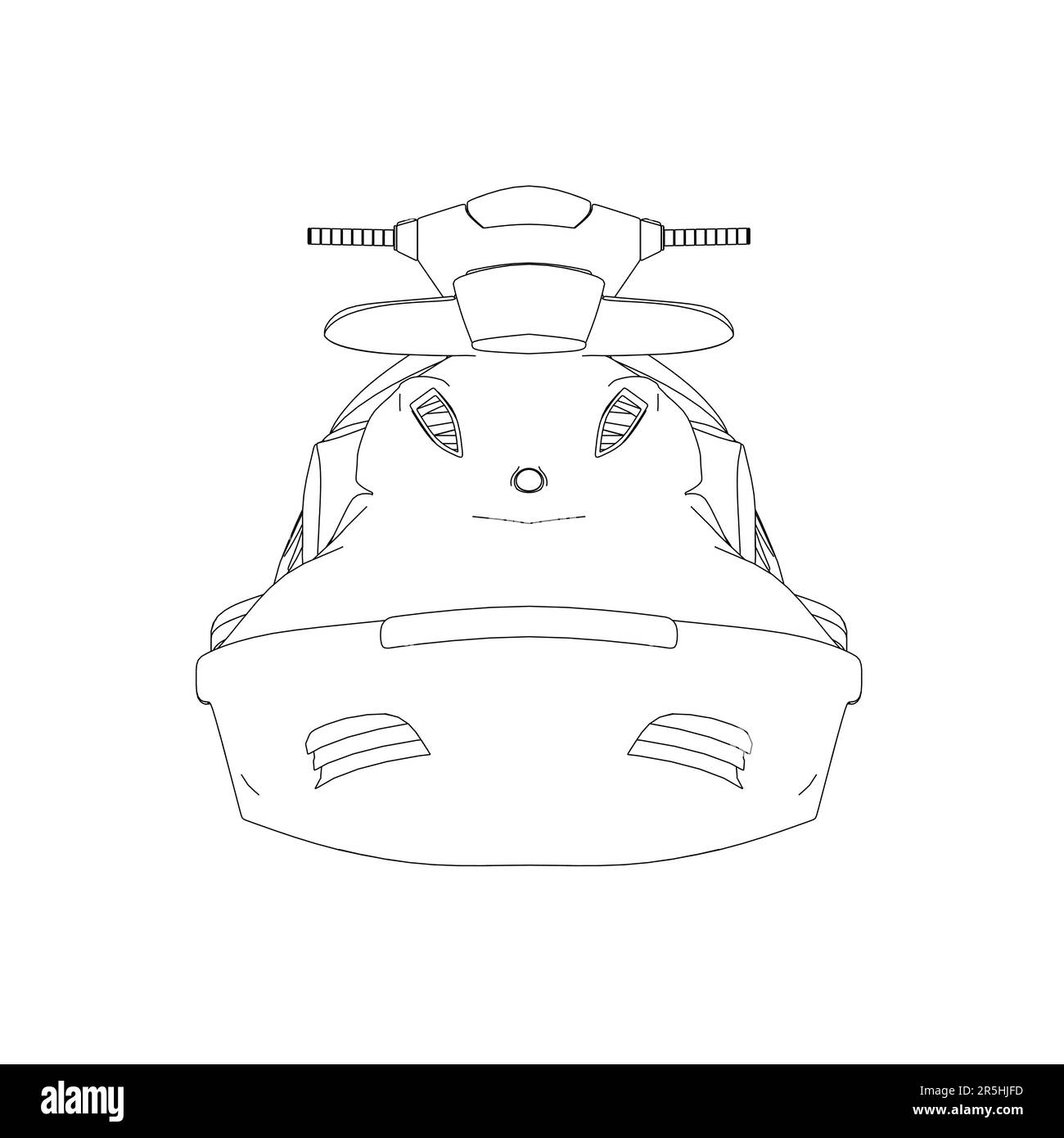 Outline of a water scooter from black lines isolated on a white background. Front view. Vector ...
