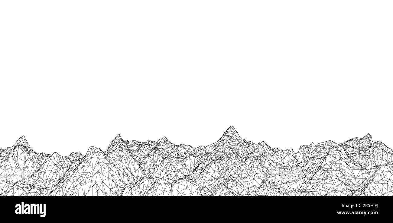 Wireframe of polygonal mountains from black lines isolated on white ...