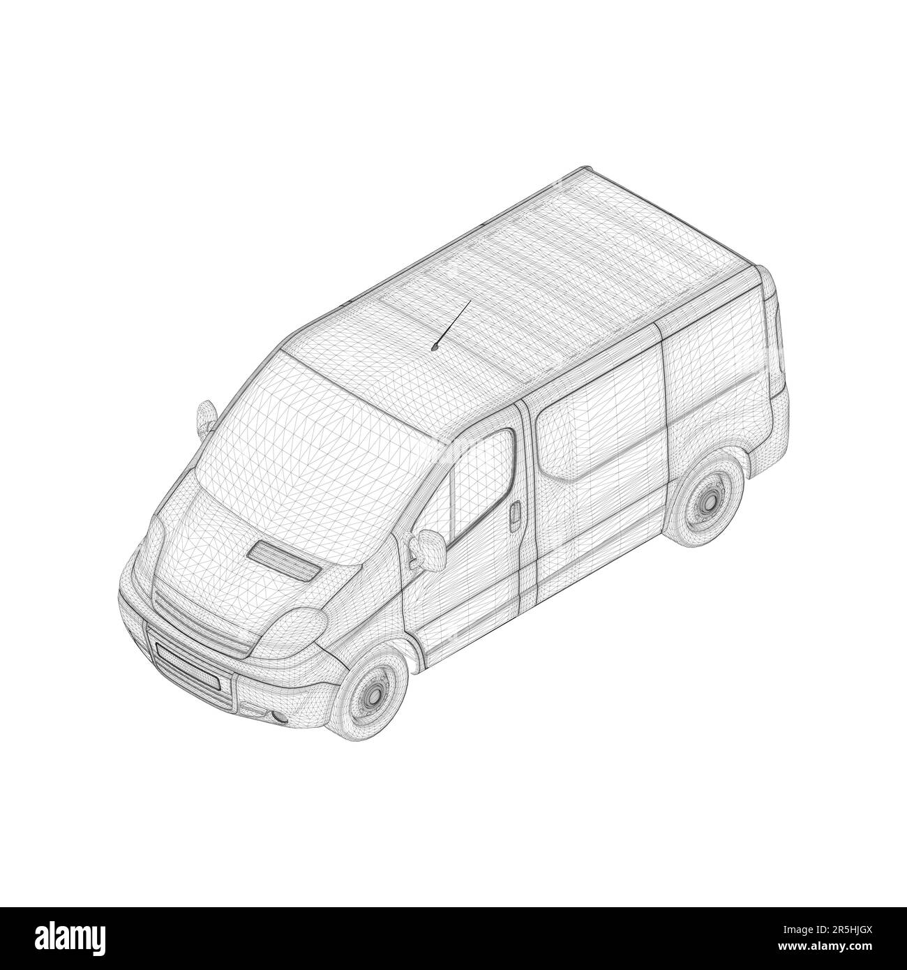 Van wireframe from black lines isolated on white background. Isometric ...