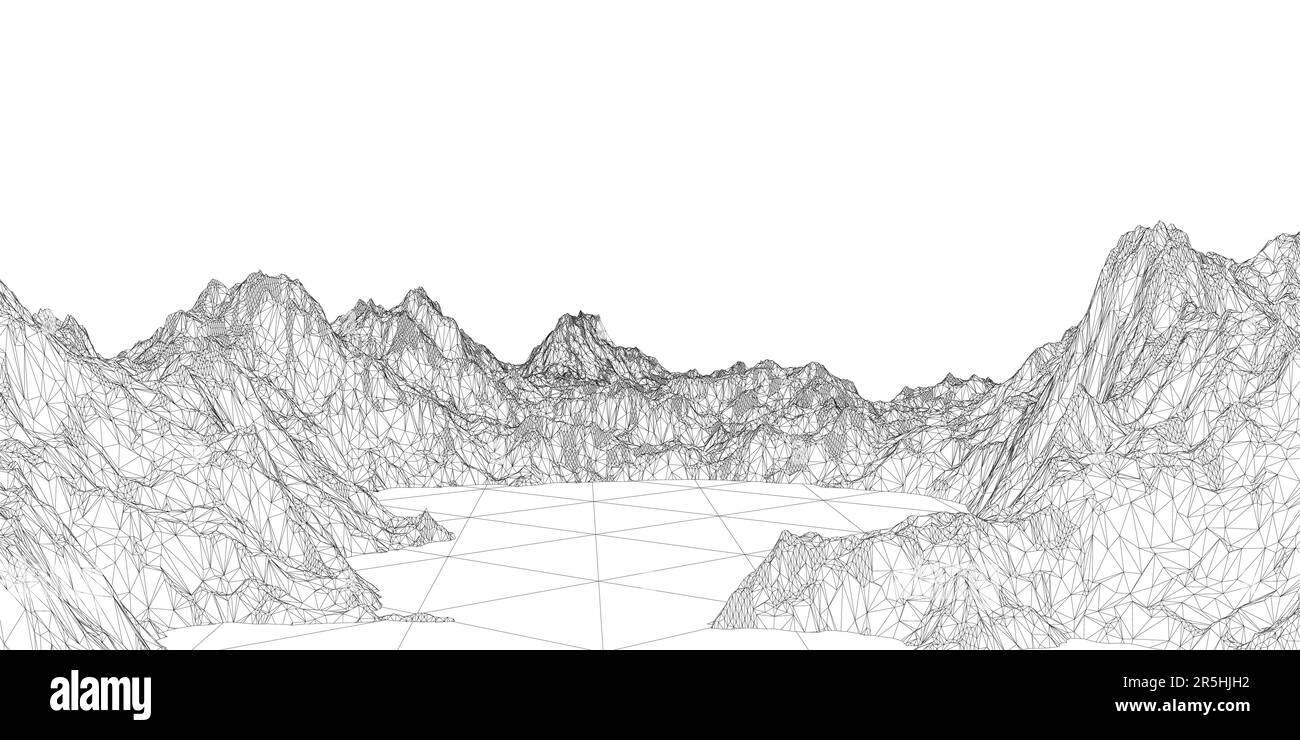 Wireframe of polygonal mountains from black lines isolated on white ...