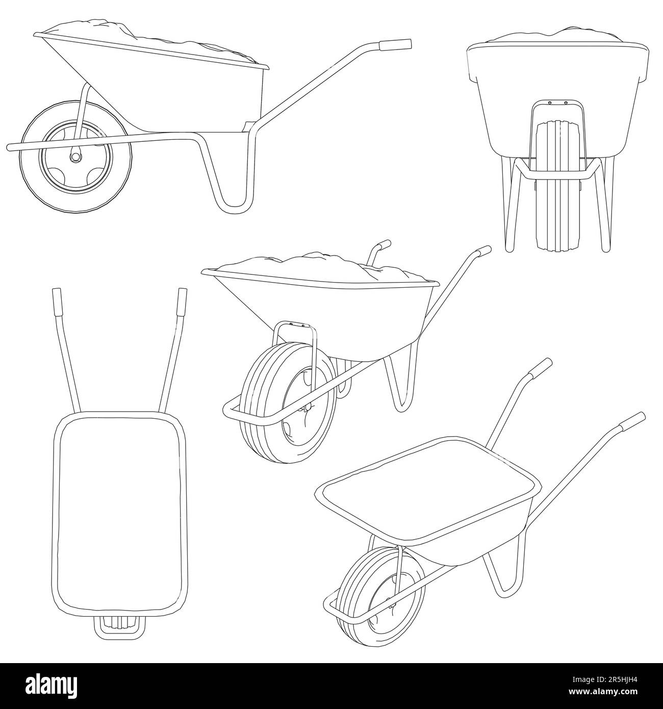Set with contours of a wheelbarrow on two wheels for manual ...