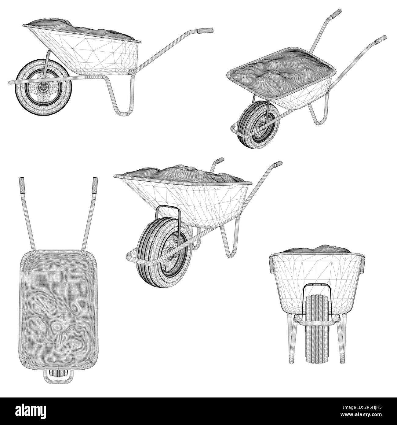 A set with wheelbarrow frames on two wheels for transporting goods by ...