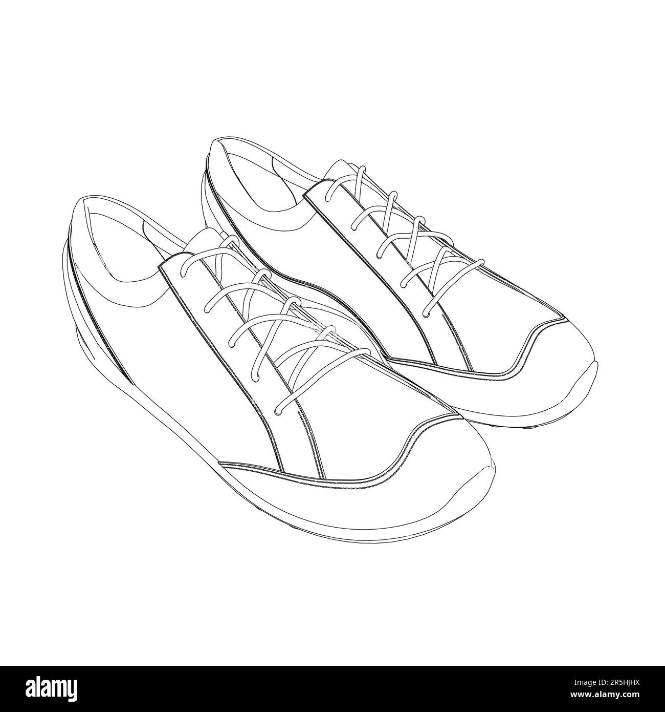The contour of sports sneakers from black lines isolated on a white ...