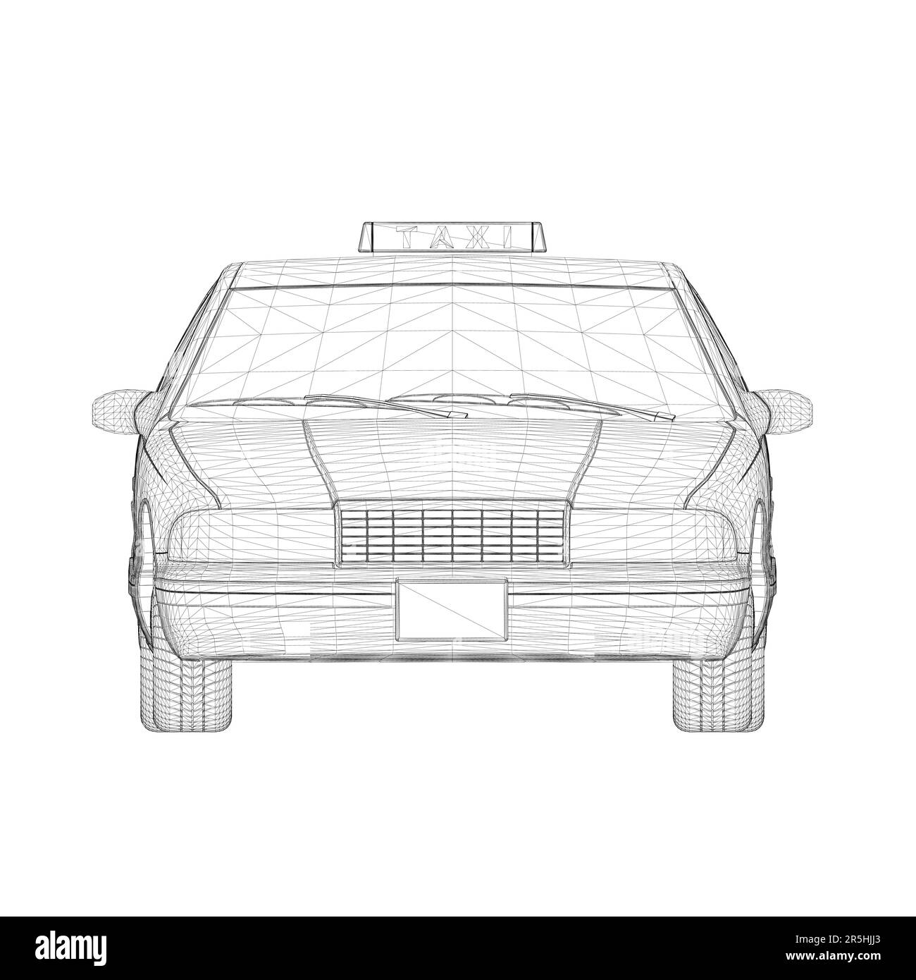 Taxi car wireframe from black lines isolated on white background. 3D ...