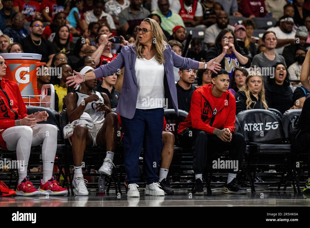 Las Vegas Aces head coach Becky Hammon reacts during a WNBA basketball ...