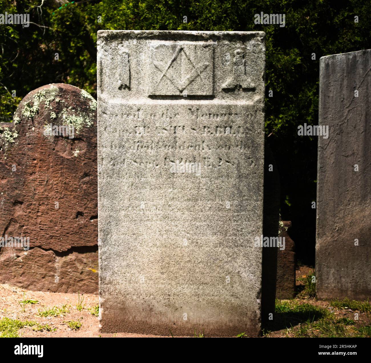 Photo of a very old, vintage, antique tombstone (headstone) at the historic Grove Street ...