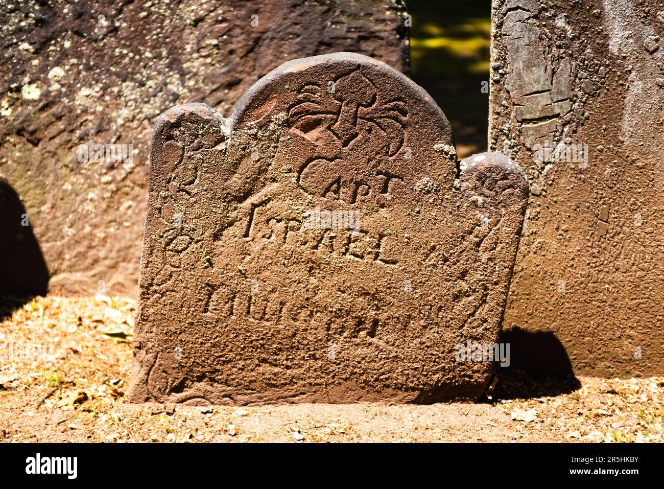 Photo of a very old, vintage, antique tombstone (headstone) at the historic Grove Street ...