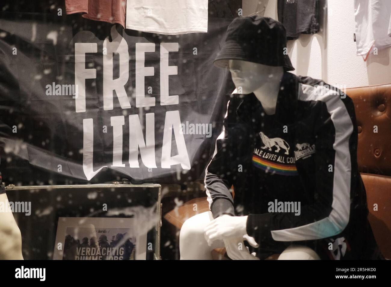 Leipzig, Germany. 04th June, 2023. A banner with the inscription "Free ...