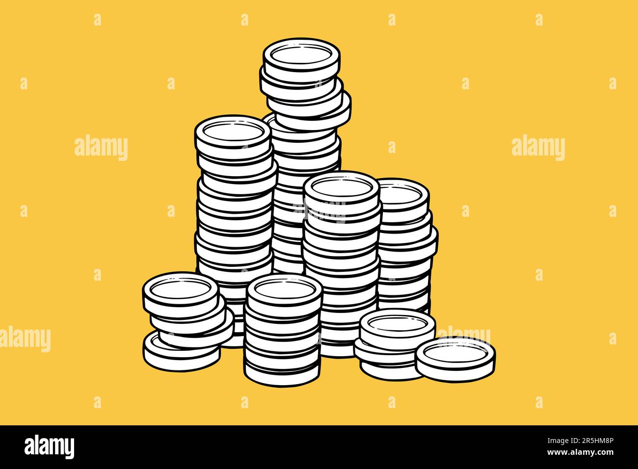 Coin pile with coin tower. Bank gold or silver currency investment ...