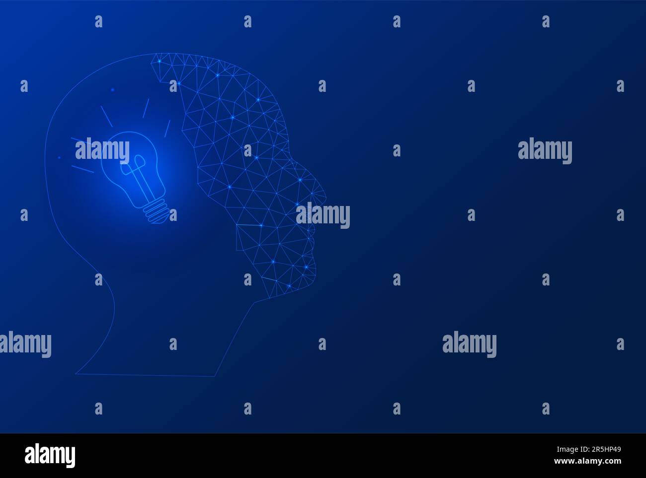 business man thinking idea of half head polygon with light bulb ...