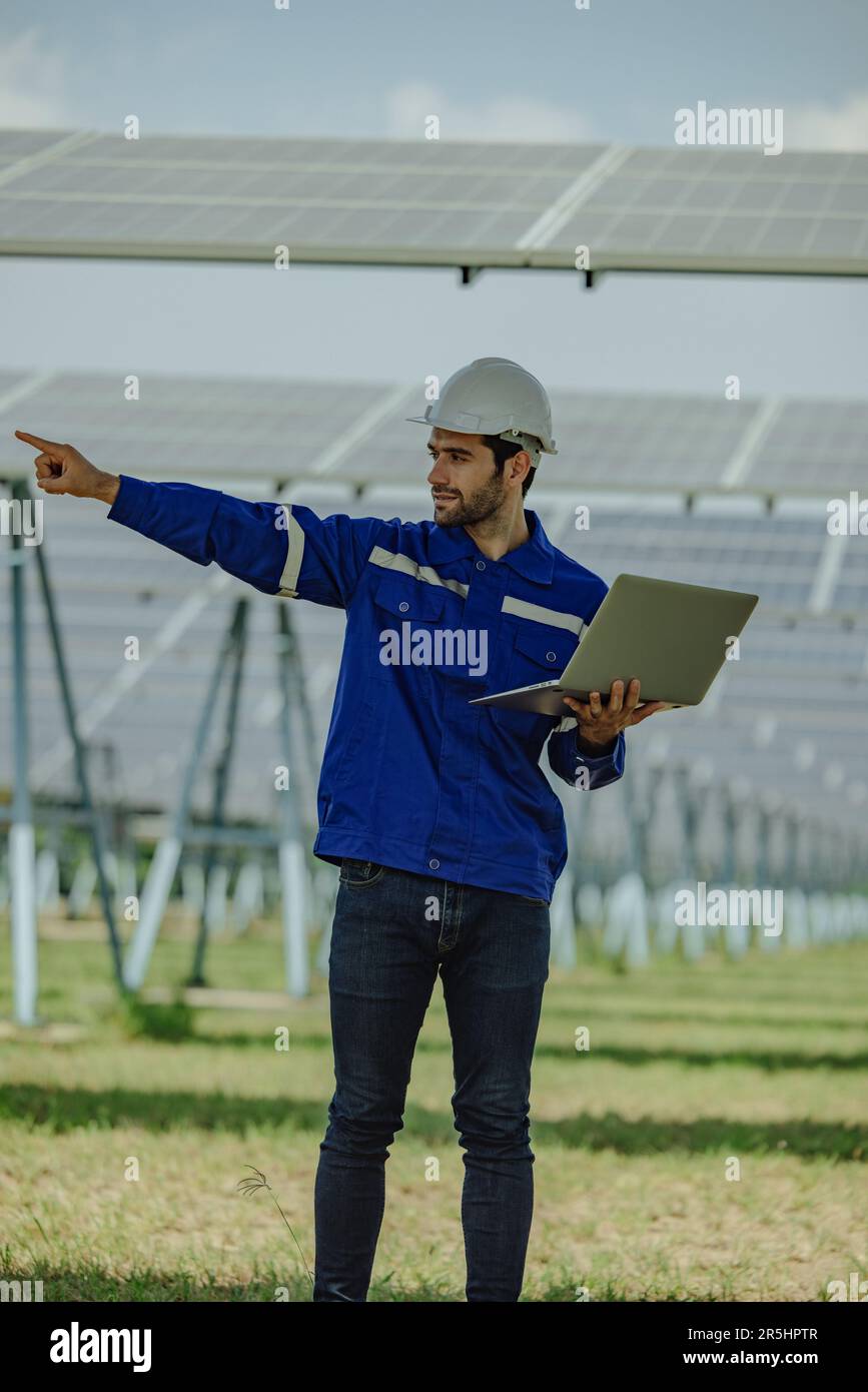 Renewable energy analyst conduct filed observations on solar farming to monitor and assess ...