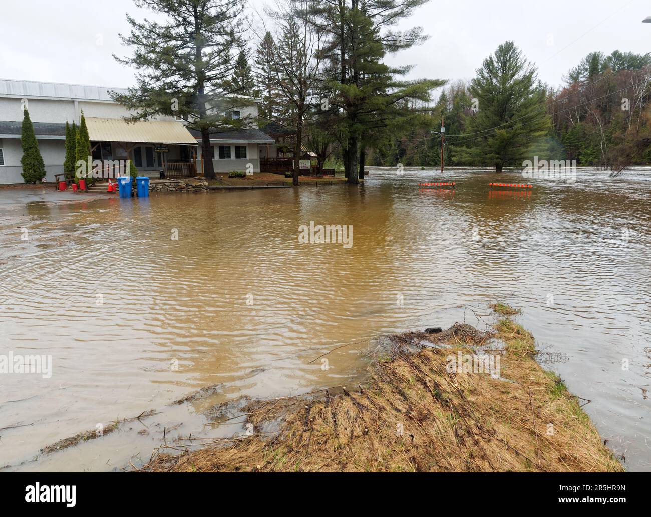 Flood water blocks access to road. Quebec, Canada Stock Photo - Alamy